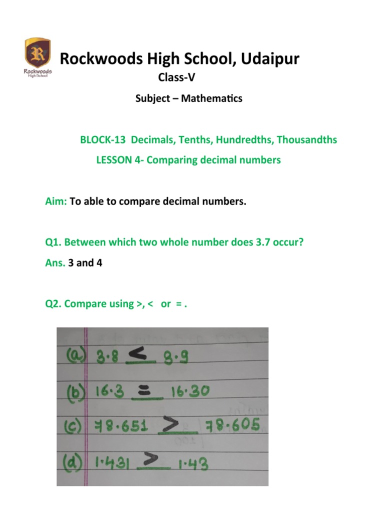 Block - 13 lp4 (Comparing Decimal Numbers) | PDF