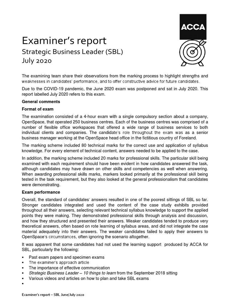 SBL Examreport June20 | PDF | Test (Assessment) | Risk