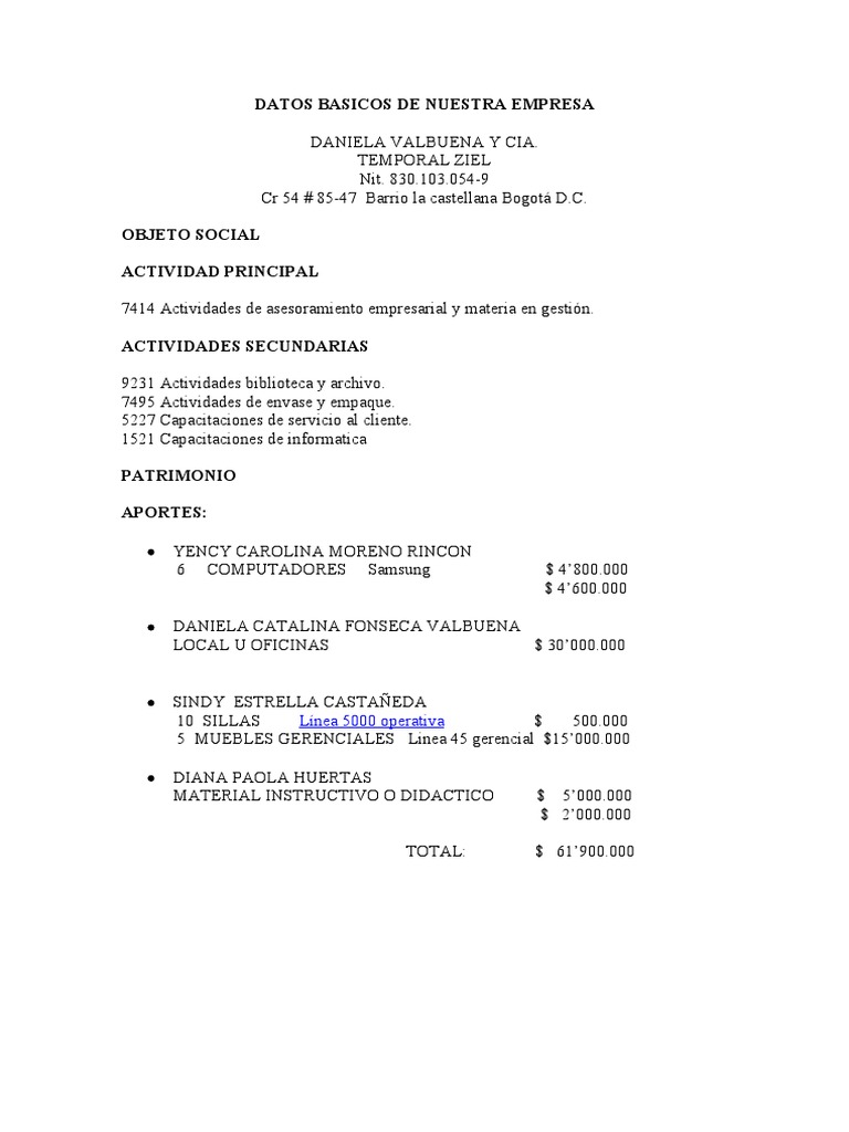 Datos Basicos de Nuestra Empresa1 | PDF