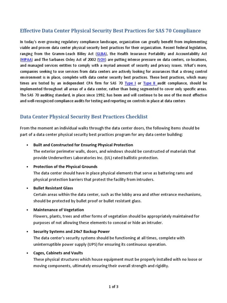 Data Center Physical Security Best Practices Checklist PDF | PDF ...