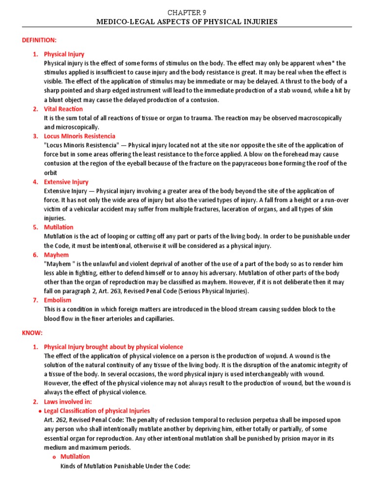 Chapter 9 Medico Legal Aspects of Physical Injuries | PDF | Wound ...
