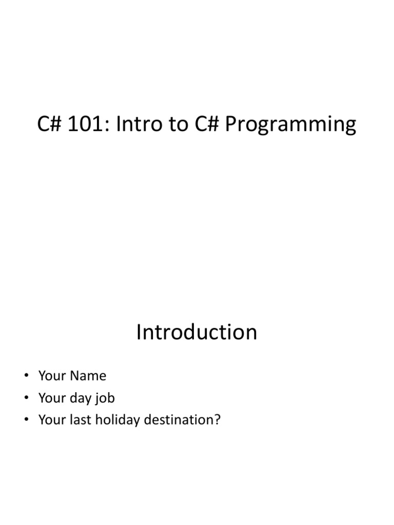 Csharp 101 | PDF | C Sharp (Programming Language) | Parameter (Computer Programming)