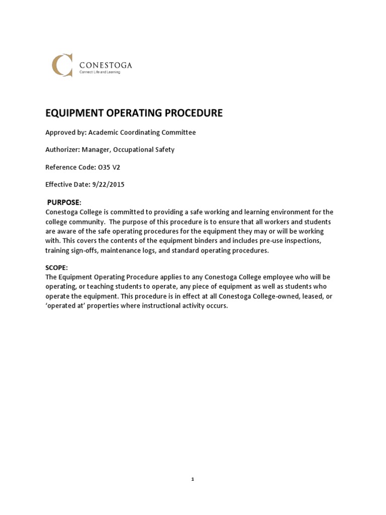 Equipment Operating Procedure | PDF | Occupational Safety And Health ...