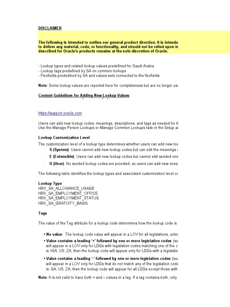 Oracle Fusion HRMS SA Lookups Flexfields | PDF | Tag (Metadata) | Data ...