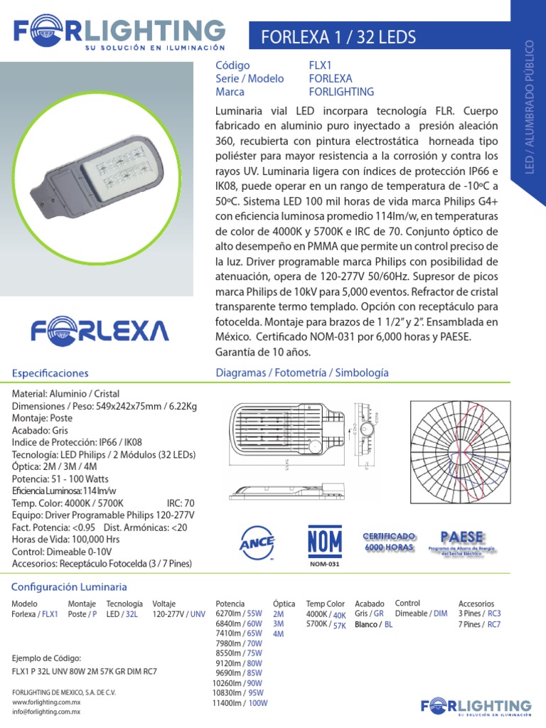 Ficha Tecnica For Lexa | PDF | Diodo emisor de luz | Óptica
