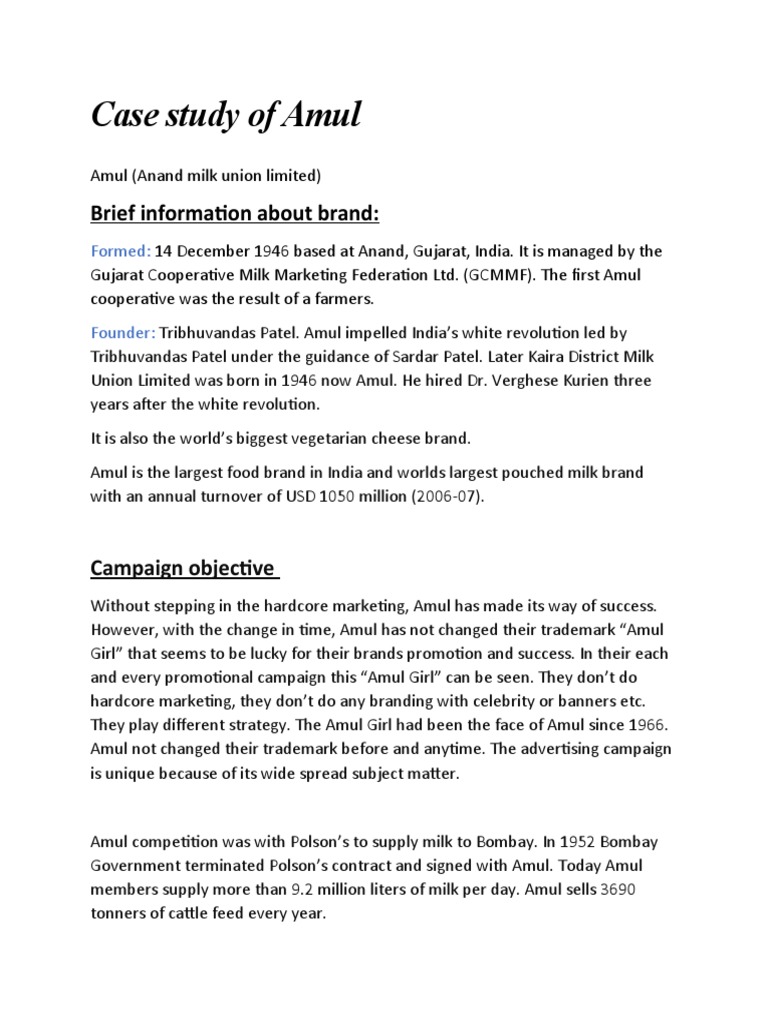 Case Study of Amul (AutoRecovered) | PDF | Wellness