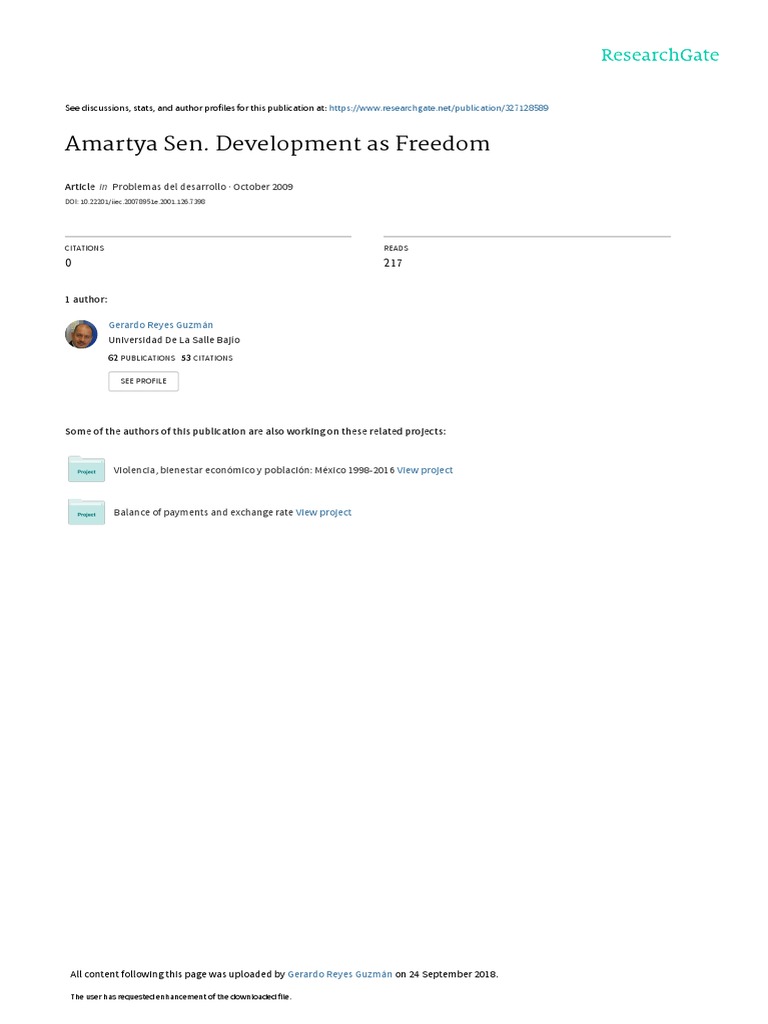 Amartya Sen Development As Freedom | PDF | Libertad | Capital humano