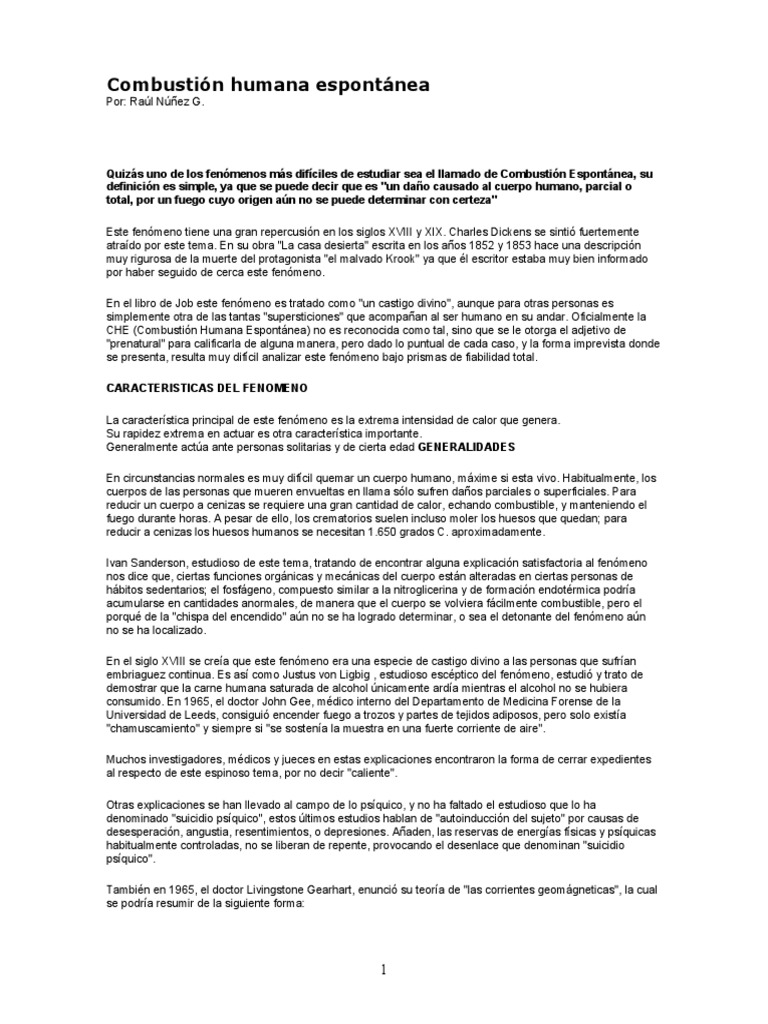 Combustion Humana Espontanea | PDF | Naturaleza