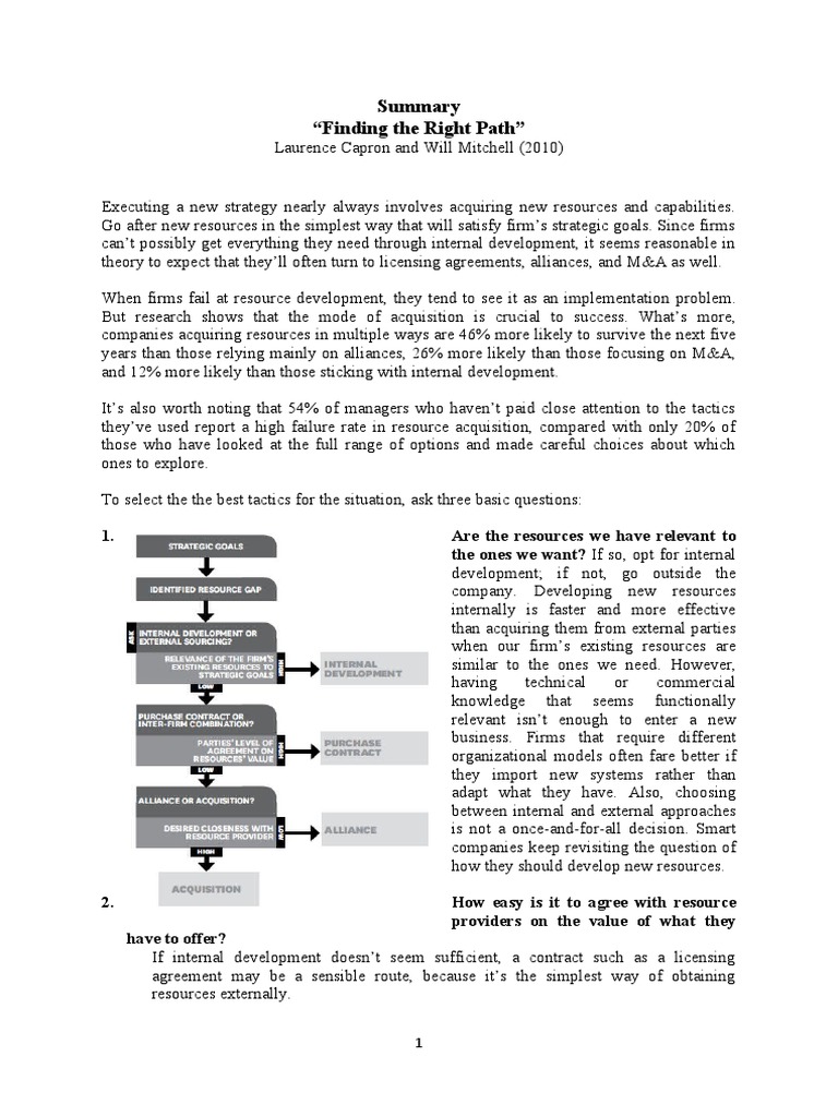 Summary - Capron Mitchell 2010 - Finding The Right Path | PDF | Mergers ...