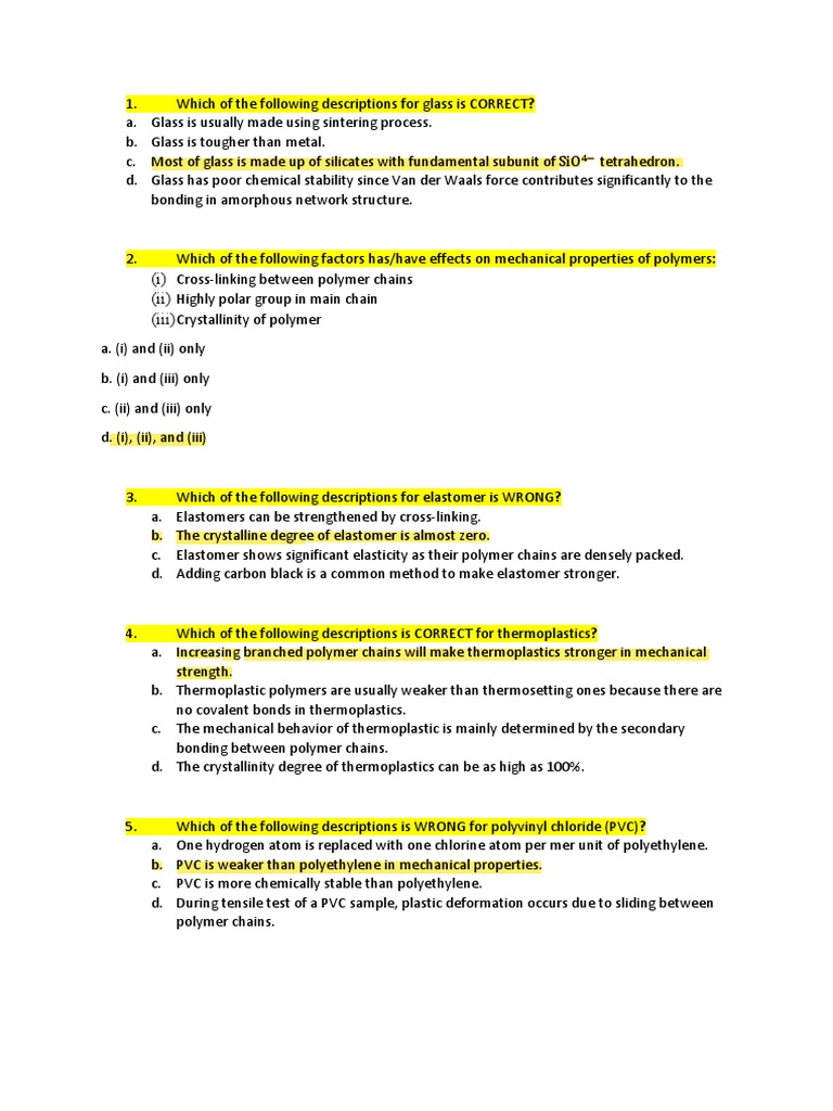 Materials Science and Engineering Sample Questions | PDF | Composite ...