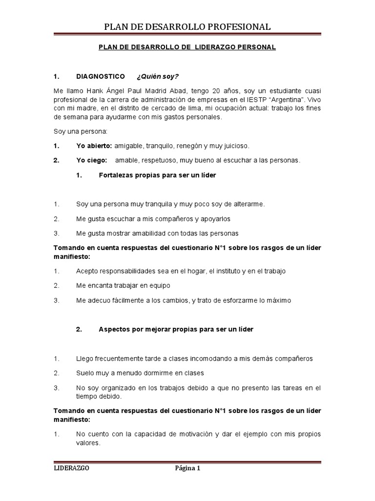 Plan de Desarrollo de Liderazgo Personal | PDF | Liderazgo | Bienestar