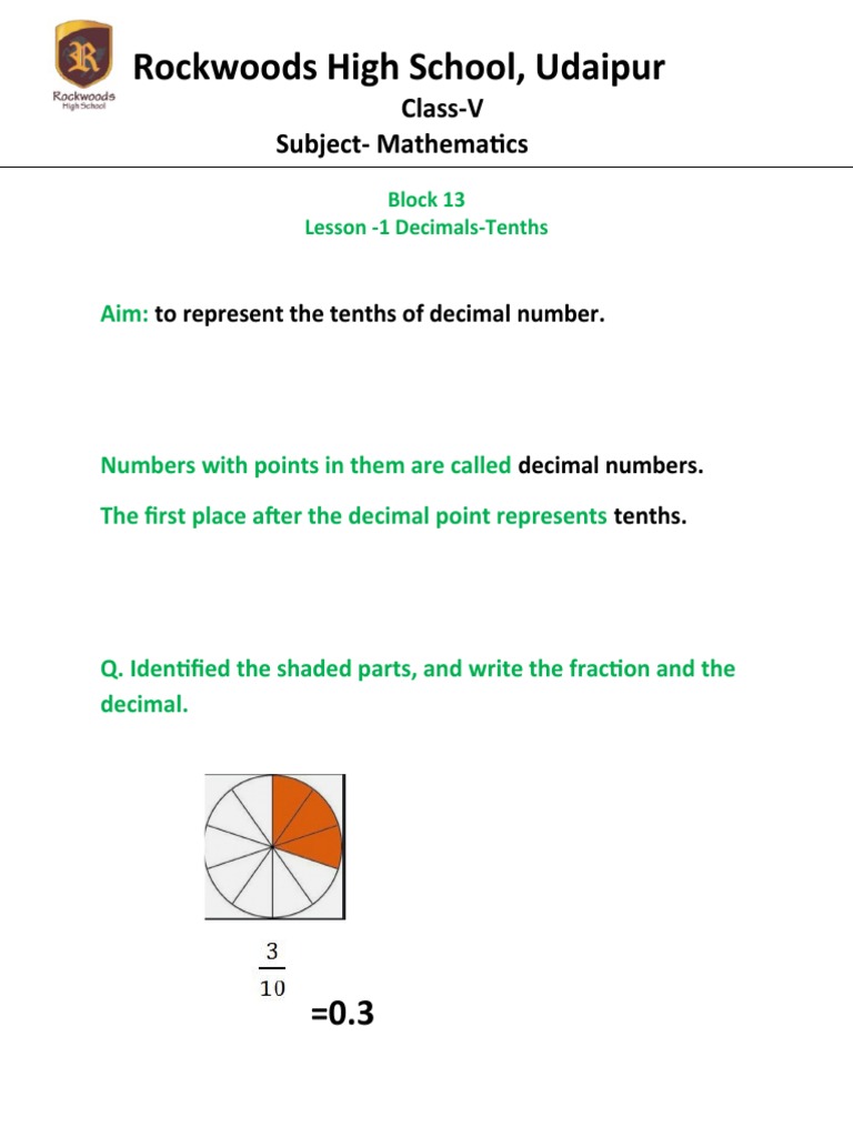 Understanding Decimals: Tenths | PDF | Language Arts & Discipline ...