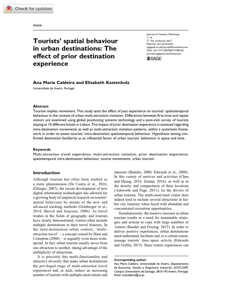 Tourists' Spatial Behaviour in Urban Destinations: The Effect of Prior Destination Experience ...