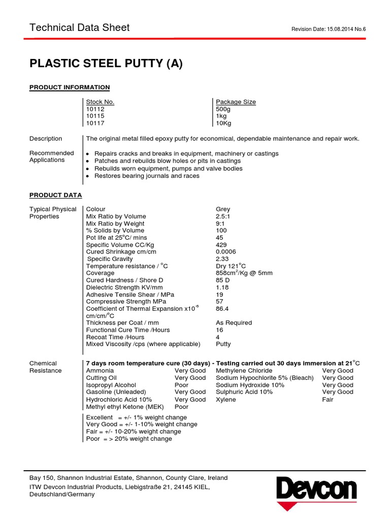 Plastic Steel Putty (A) : Technical Data Sheet | PDF | Epoxy | Abrasive