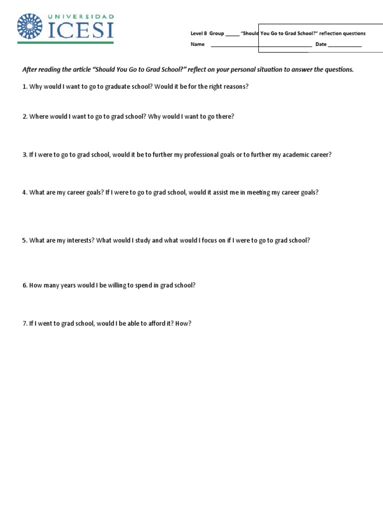 Grad School Reflection Questions Guide | PDF
