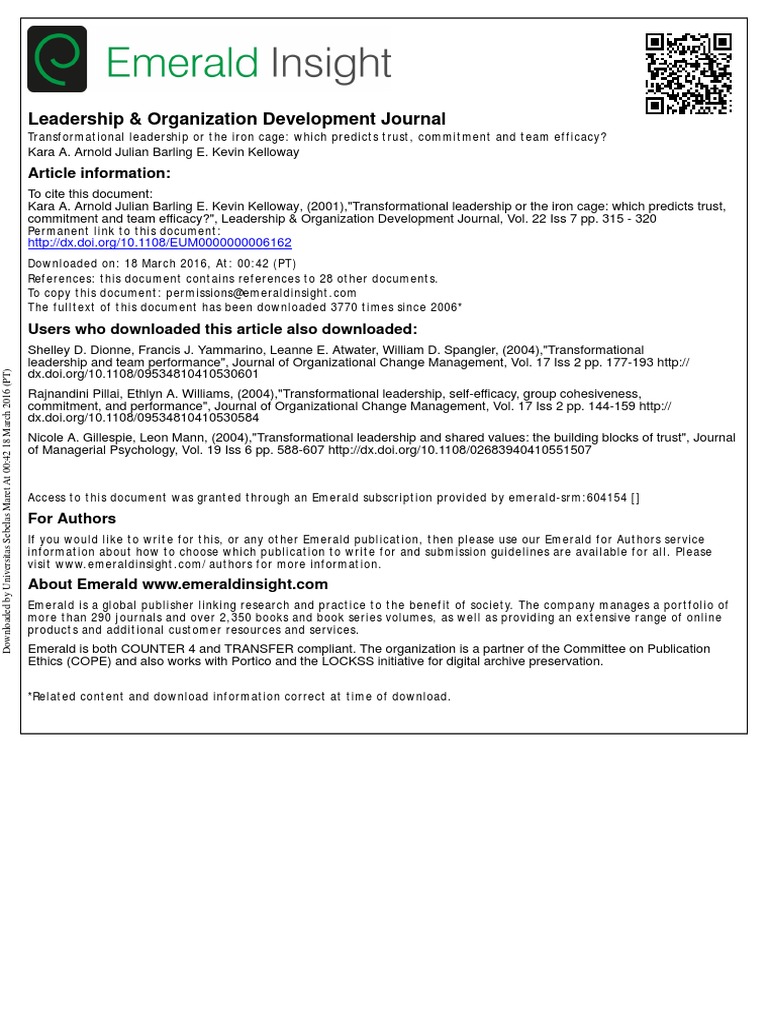 Leadership & Organization Development Journal: Article Information ...