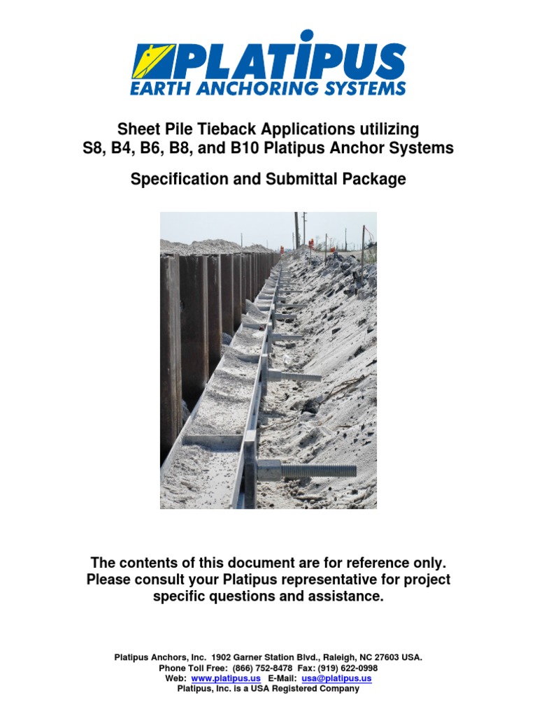 Platipus Anchors - Sheet Pile Tieback Specifications and Submittal ...