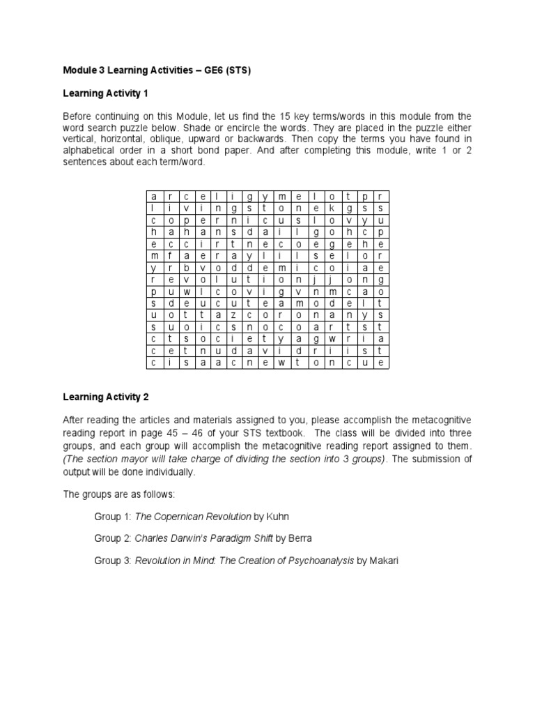 Module 3 Learning Activities - GE6 (STS) Learning Activity 1 | PDF | Language Arts & Discipline ...