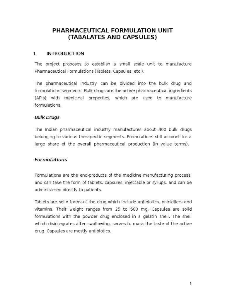 Pharmaceutical Formulation Unit (Tabalates and Capsules) : Formulations ...