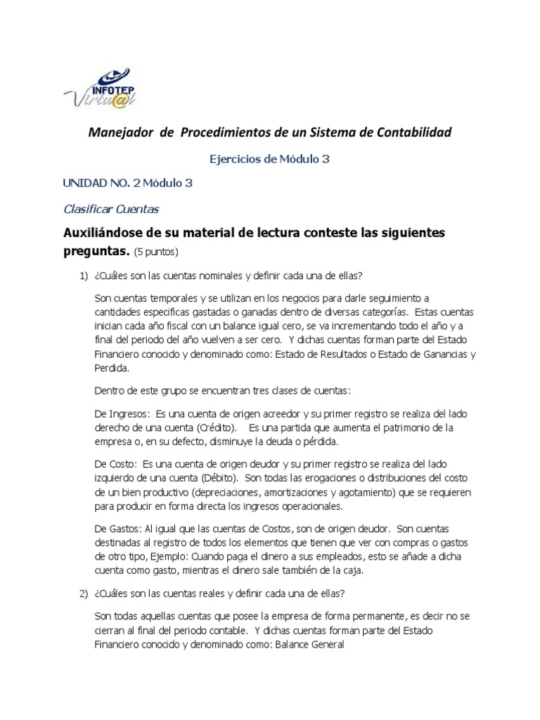 Actividad No. 1 Unidad 1 Modulo 3 Infotep | PDF | Contabilidad | Capital (economía)