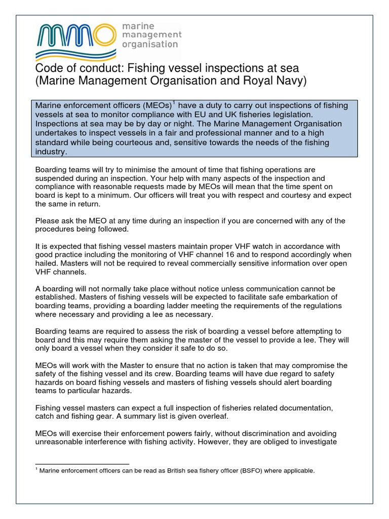 Code of Conduct: Fishing Vessel Inspections at Sea (Marine Management ...
