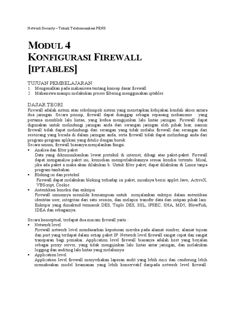 Prakt 10 - Konfigurasi Firewall Iptables | PDF