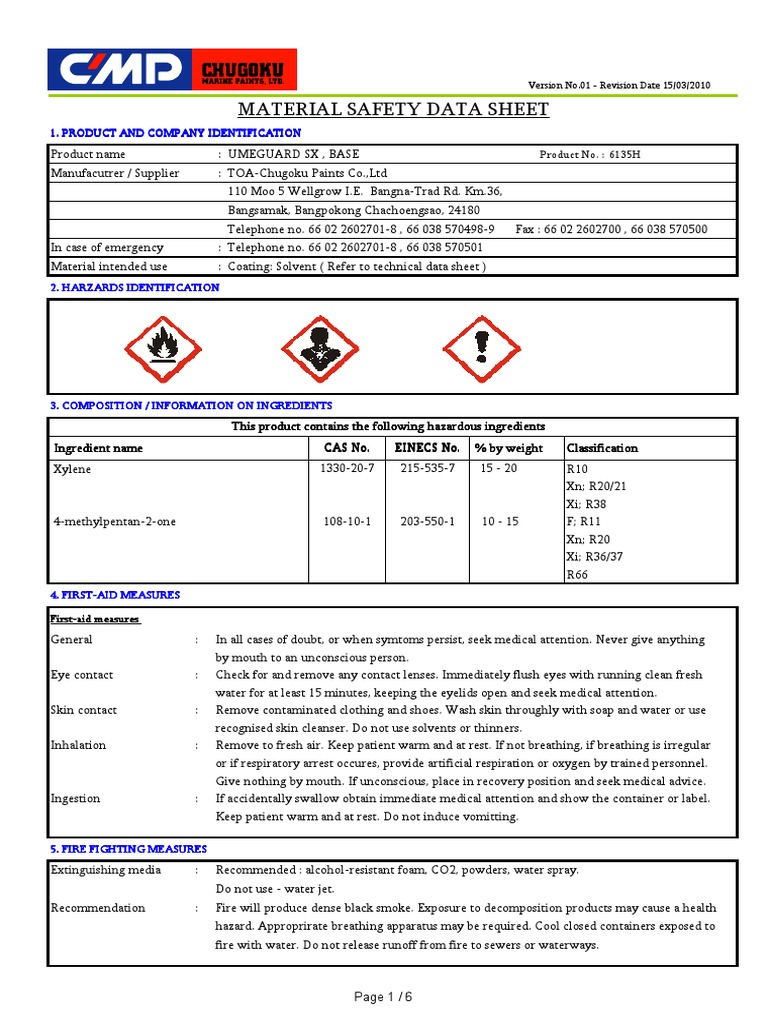 Umeguard SX White Cs-651 | PDF | Personal Protective Equipment | Solvent