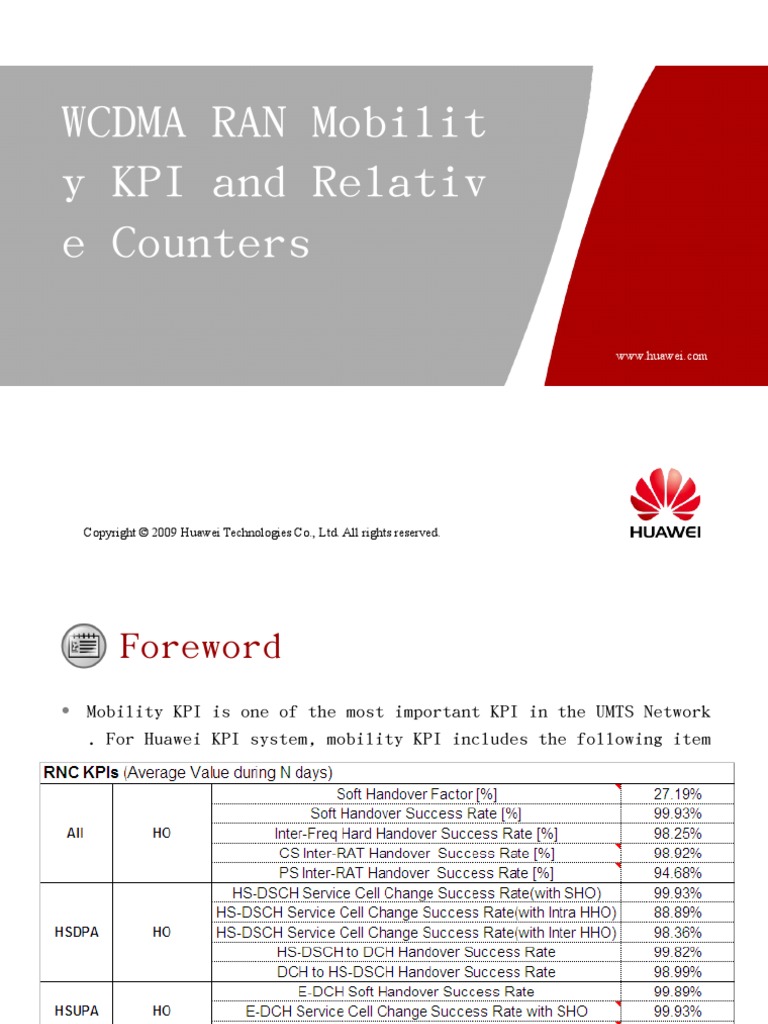 OWO205040 WCDMA RAN13 Mobility KPI and Relative Counters ISSUE 1.00 | PDF | Telecommunications ...