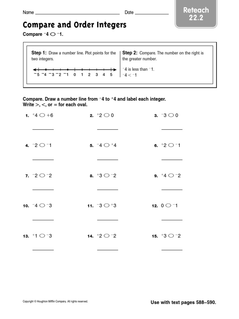Compare and Order Integers Reteach PDF | PDF