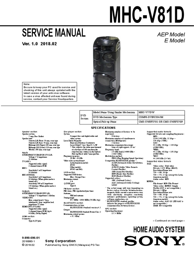 Service Manual: Home Audio System | PDF | Codec | Compact Disc