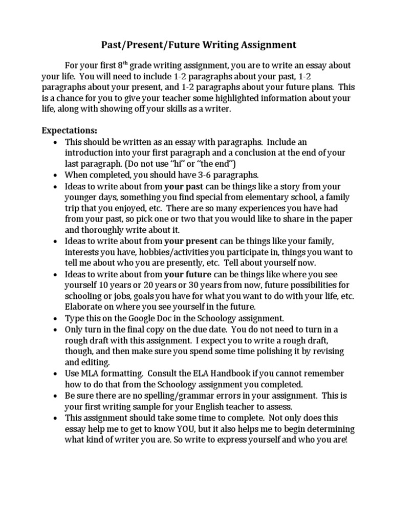 Past/Present/Future Writing Assignment: Expectations | PDF