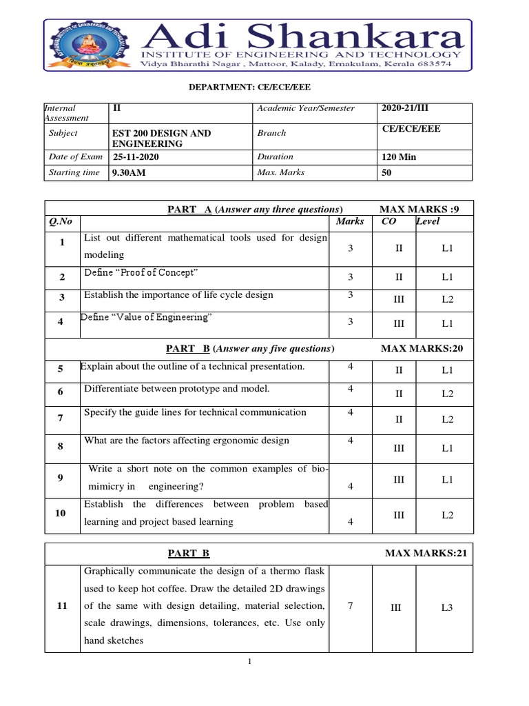 Series Test II QP EST 200 B PDF | PDF | Design | Engineering