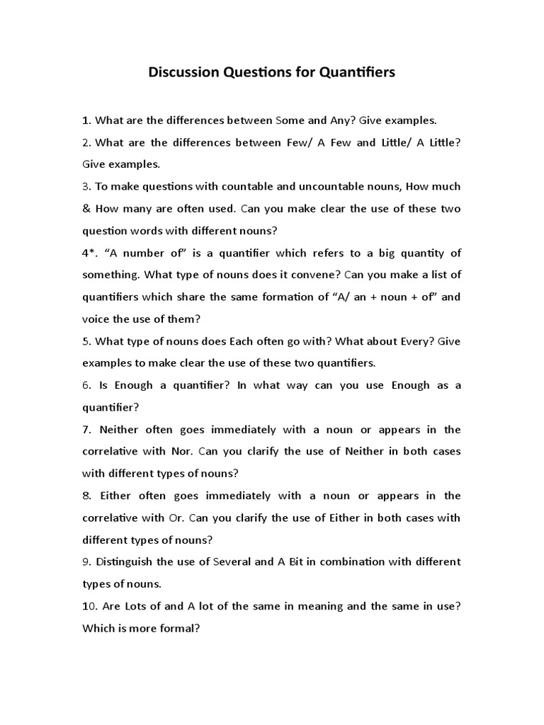 Discussion Questions For Quantifiers | PDF