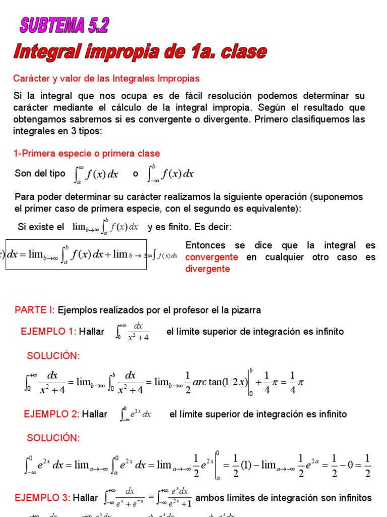 Integral Impropia de Primera Clase | PDF | Integral | Análisis matemático