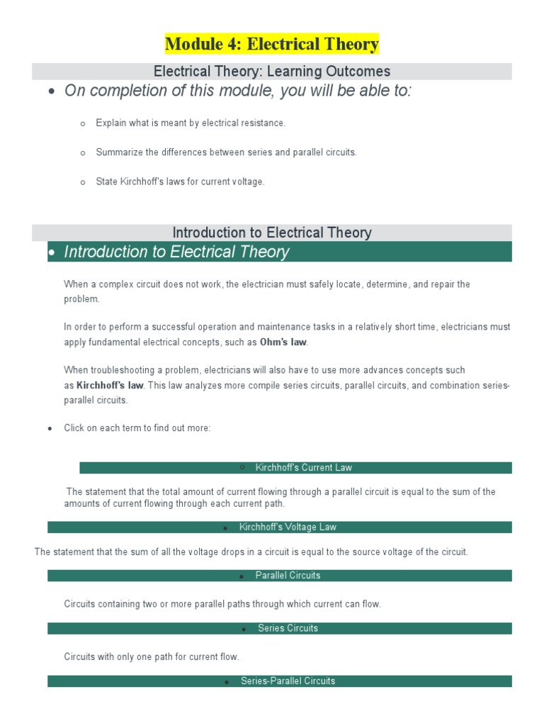 Module 4: Electrical Theory: On Completion of This Module, You Will Be Able To | PDF | Series ...
