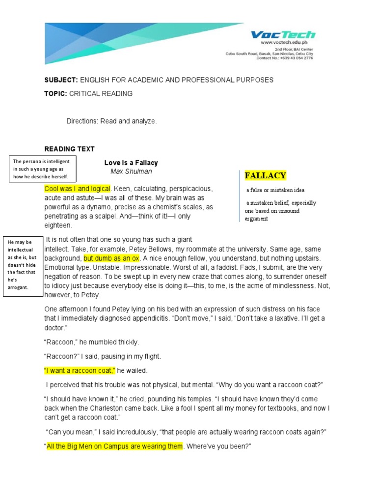 Subject: English For Academic and Professional Purposes Topic: Critical ...