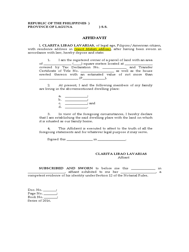 Affidavit - Family Home Constitution | PDF | Law
