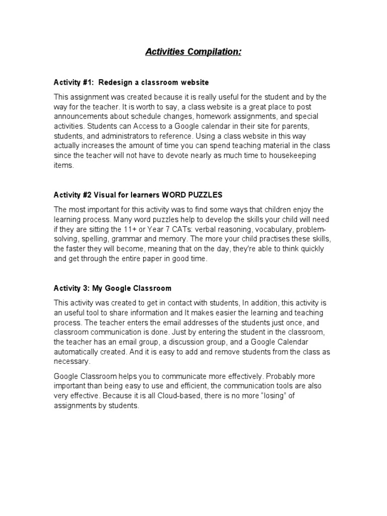 Activities Compilation:: Activity #1: Redesign A Classroom Website ...