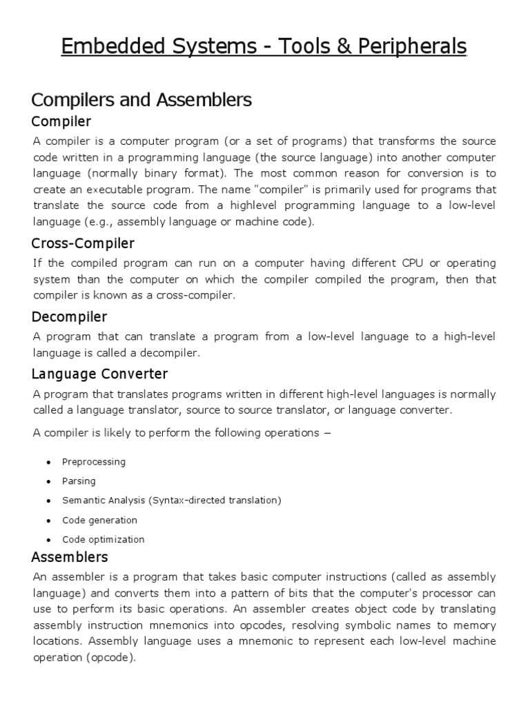 Embedded Systems Tools & Peripherals | PDF | Compiler | Assembly Language