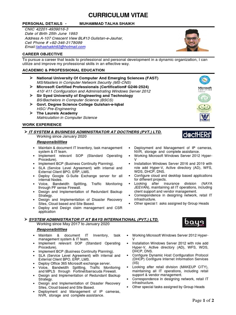 Resume Sample 1 | PDF | Microsoft Office | Computer Network