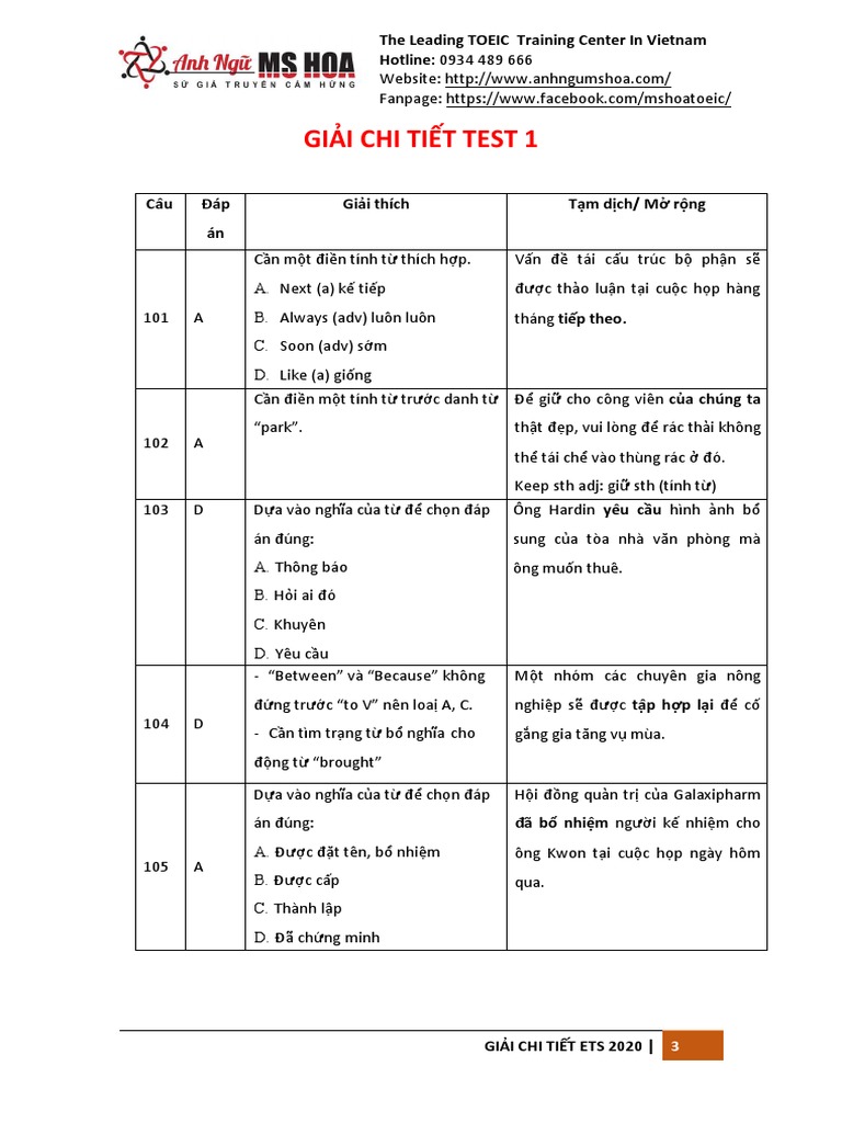ETS 2020 - GIẢI CHI TIẾT TEST 1 PDF | PDF