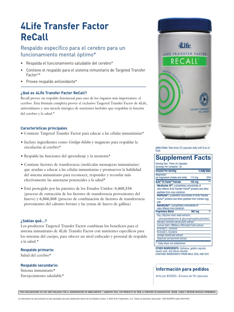 4life Transfer Factor Recall | PDF | Biología | Bienestar