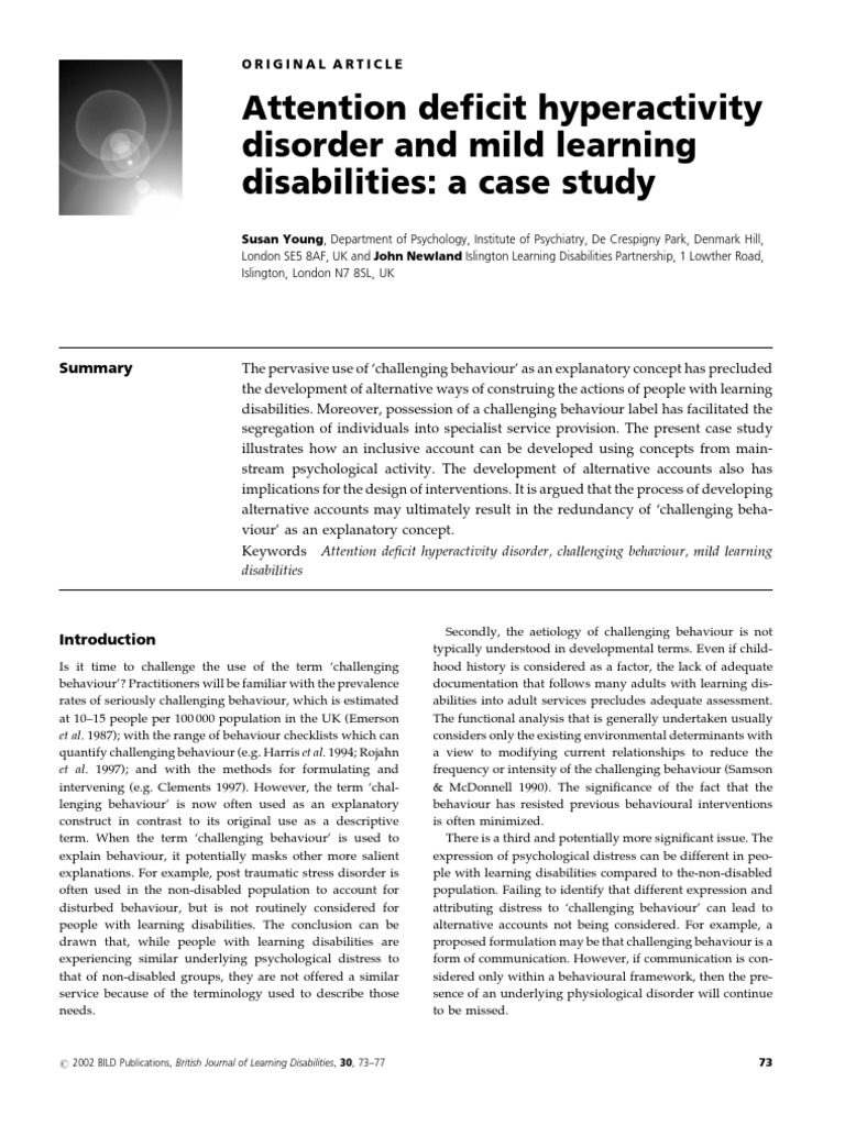 Attention Deficit Hyperactivity Disorder and Mild Learning Disabilities ...