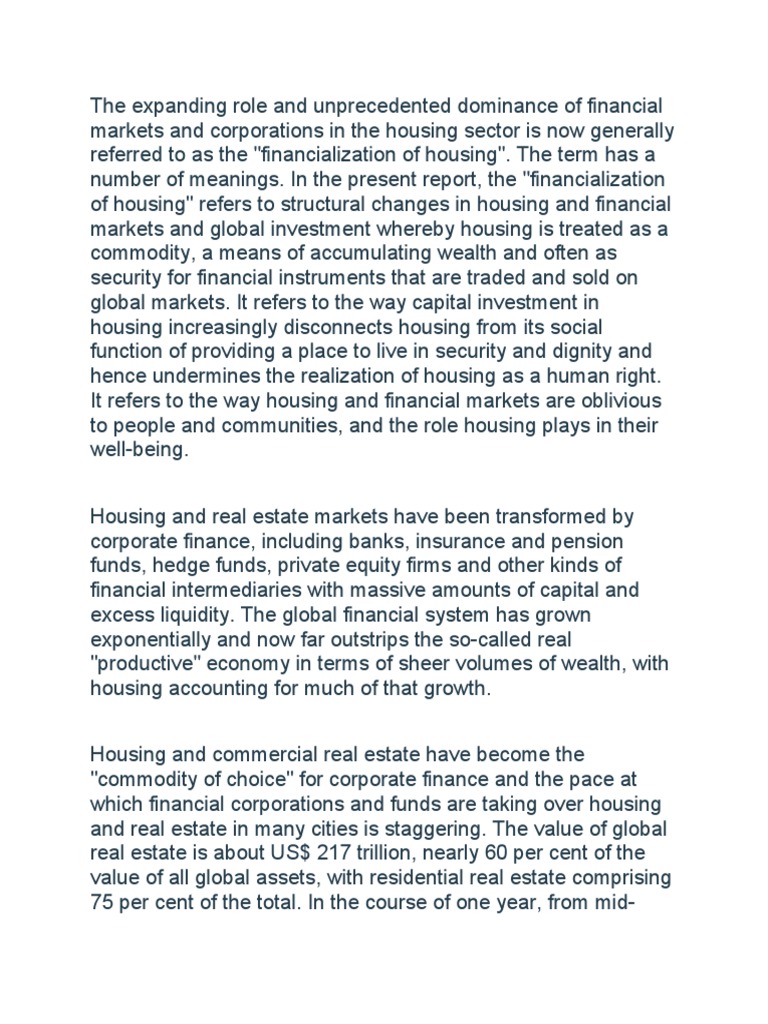 Financialization of Housing and Human Rights | PDF | Wealth | Market ...