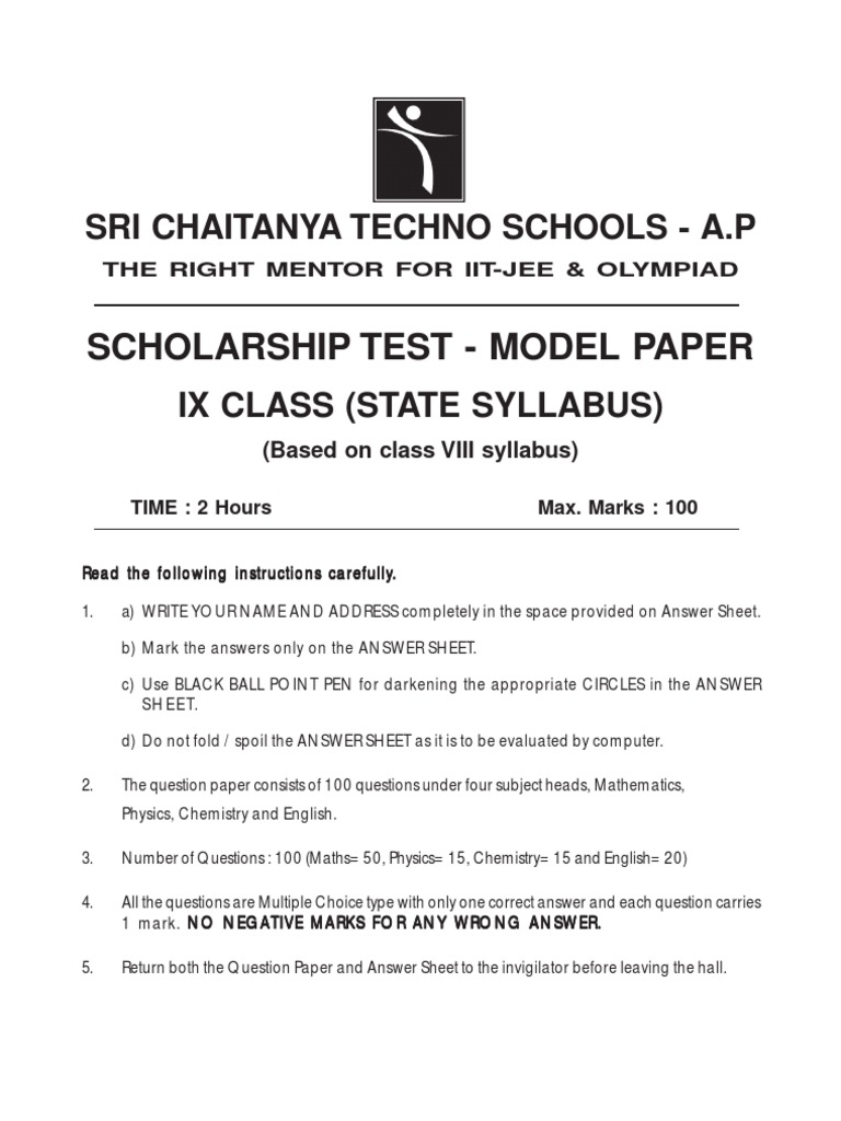 9th Class State Syllabus Scholarship Test Paper | PDF | Area | Redox