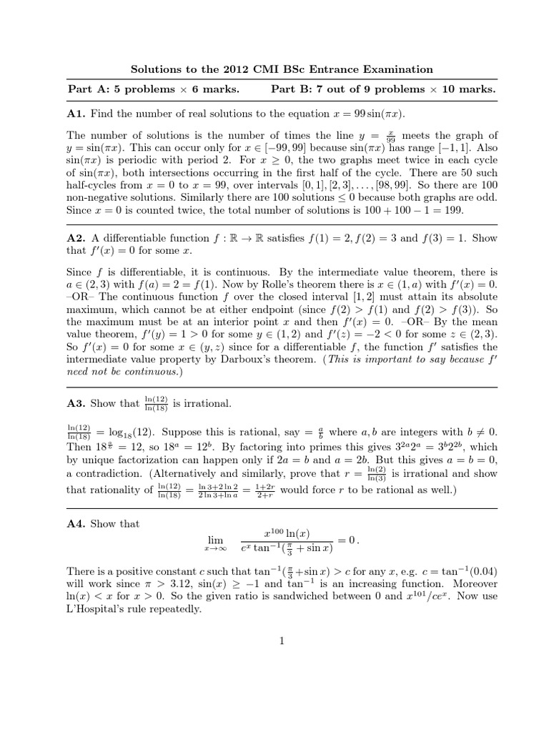 CMI Paper Solution 2012 PDF | PDF | Trigonometric Functions | Polynomial