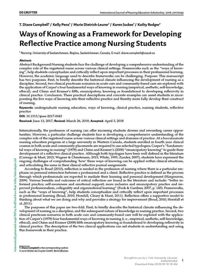 Ways of Knowing As A Framework For Developing Reflective Practice Among ...