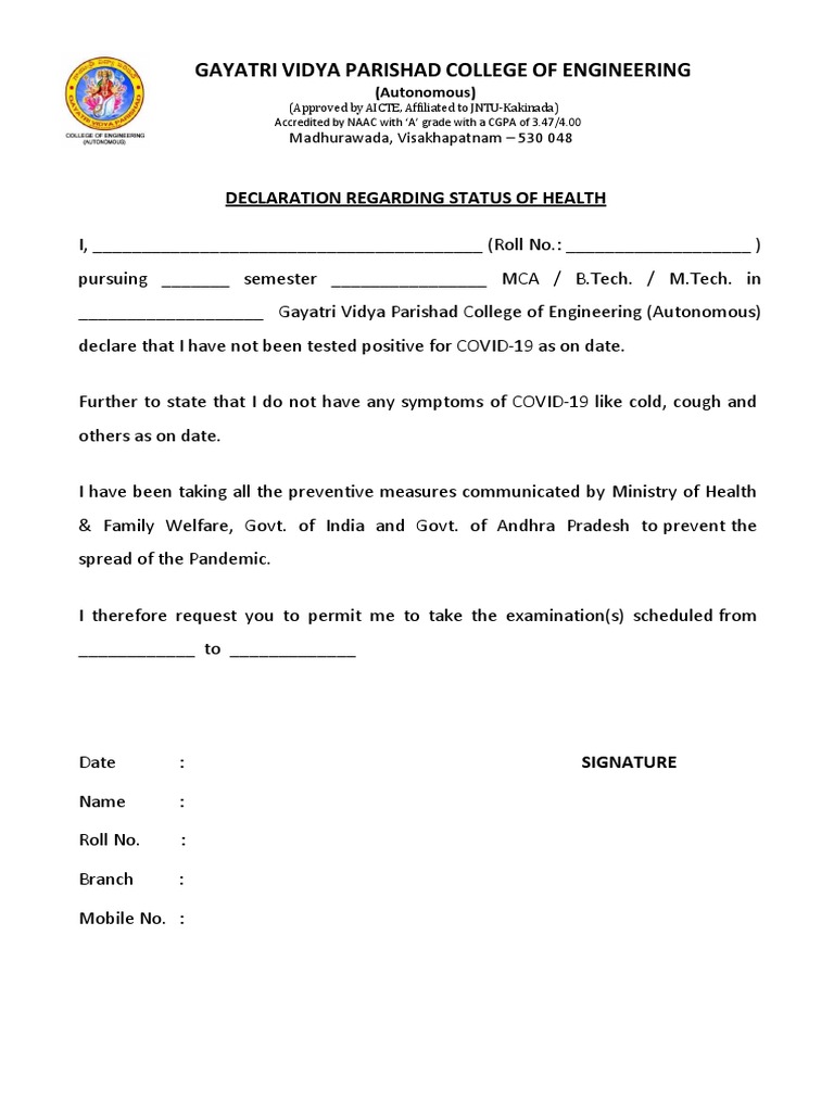 Declaration Status of Health | PDF