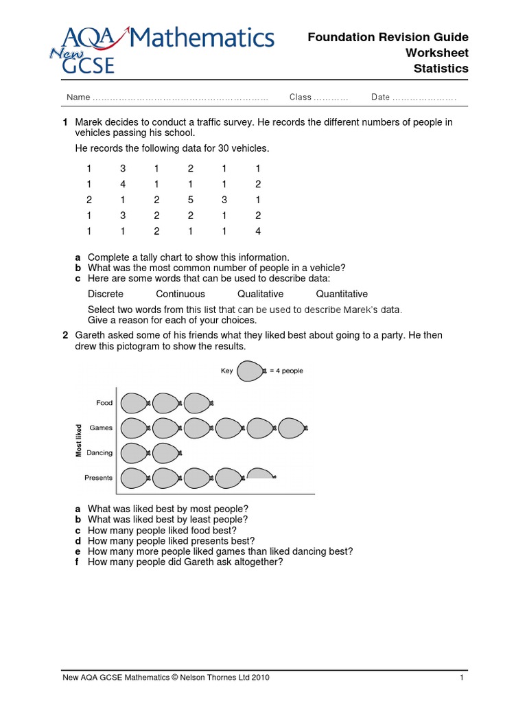 Revision Guide Foundation Statistics Worksheet | PDF | Statistics ...