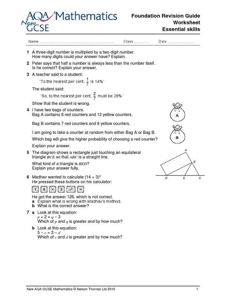 Revision Guide Foundation Essential Skills Worksheet | PDF | Elementary ...